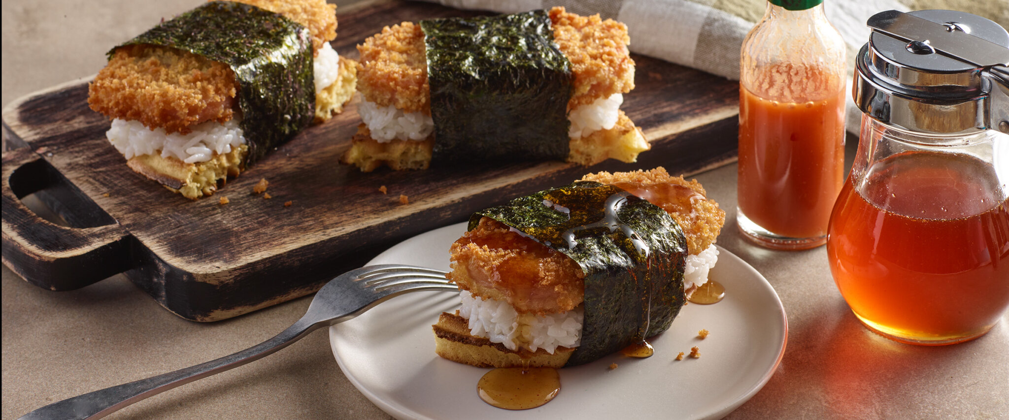 SPAM® Classic and Waffle Musubi with Spicy Maple Syrup - Hormel Foods